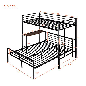 Harper & Bright Designs Metal Bunk Beds Twin Over Full Size,Bunk Beds with Desk, L Shaped Bunk Beds with Built-in Ladder, Full-Length Guardrail, No Box Spring Needed,Black