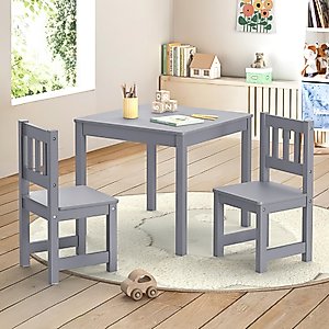 Curipeer Toddler Table and Chair Set, Kids Table and Chairs, Kids Table with Rubber Wood Legs for Children, Toddler Table and 2 Chairs for Kid's Room, Bedroom, Playroom (Gray)