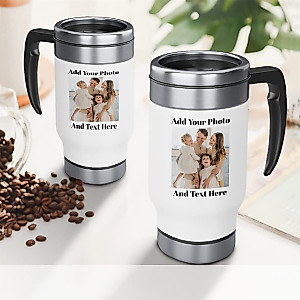 winorax Photo Mugs Personalized Picture Travel Mugs With Handle Stainless Steel 14oz Tumbler With Lid Customized Text Name Logo Coffee Travel Cup Traveling Birthday Gifts For Women Men Family