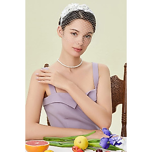 BABEYOND Bridal Wedding Veil Fascinator Mesh Lace Headband Tea Party Flower Fascinator Funeral Hats for Women