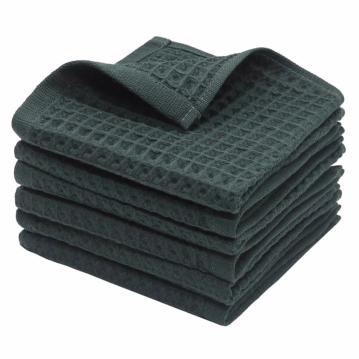 GQZLUCK 100% Natural Cotton Kitchen Towels Dish Towels Classic Waffle Weave Dish Cloths, Soft Ultra Absorbent Kitchen Hand Towel, Fast Drying Lightweight Washcloth, Set of 6 (Blackish Green)