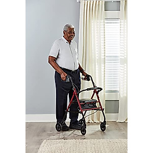 Drive Medical RTL10261RD Foldable Rollator Walker with Seat - Adjustable Handles and Seat, Red