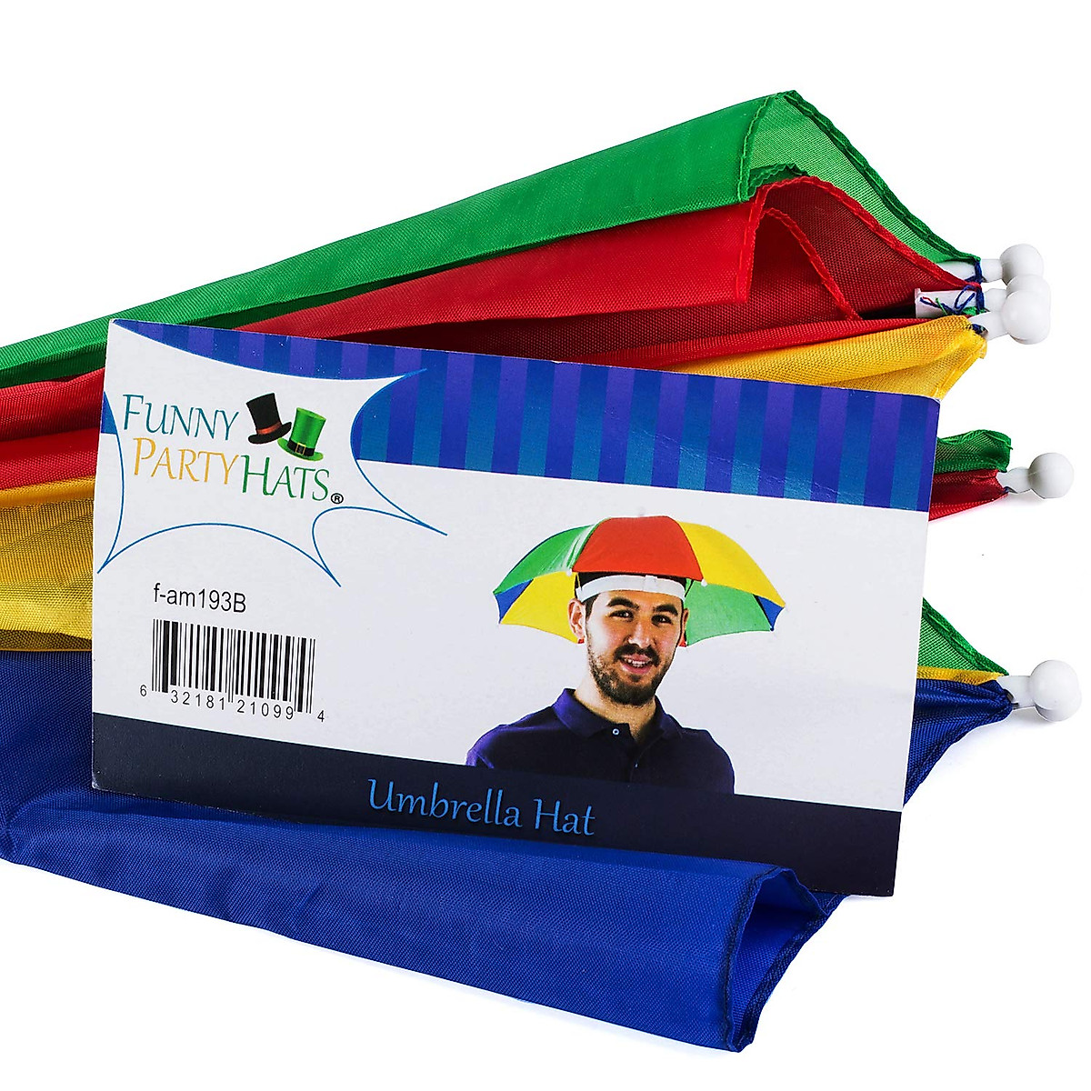 Funny Party Hats Umbrella Hat - Fishing Umbrella Hat for Kids and Adults - Elastic, Rainbow Colors
