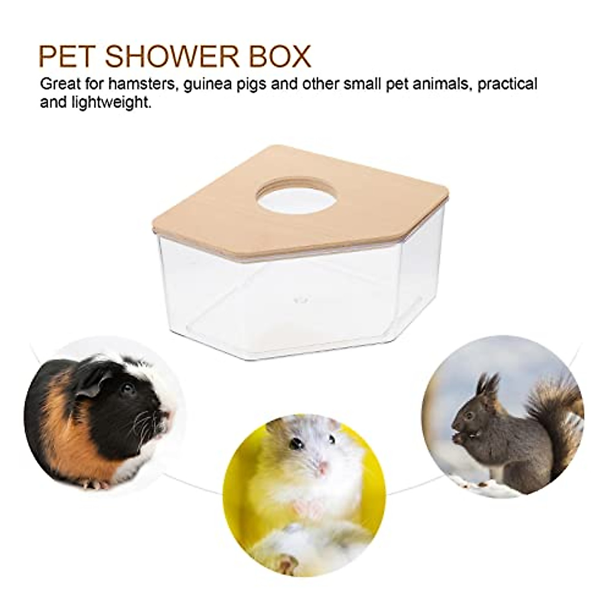 PATKAW Hamster Sand Bathtub Acrylic Clear Sand Bath Box with Wooden Lids Small Animal Shower Hideout Sand Bath Container for Chinchilla Gerbil Little Animal
