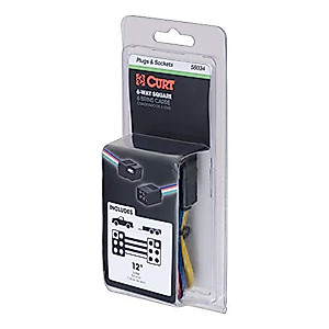 CURT 58034 Vehicle-Side and Trailer-Side 6-Pin Square Wiring Harness Connectors with 12-Inch Wires
