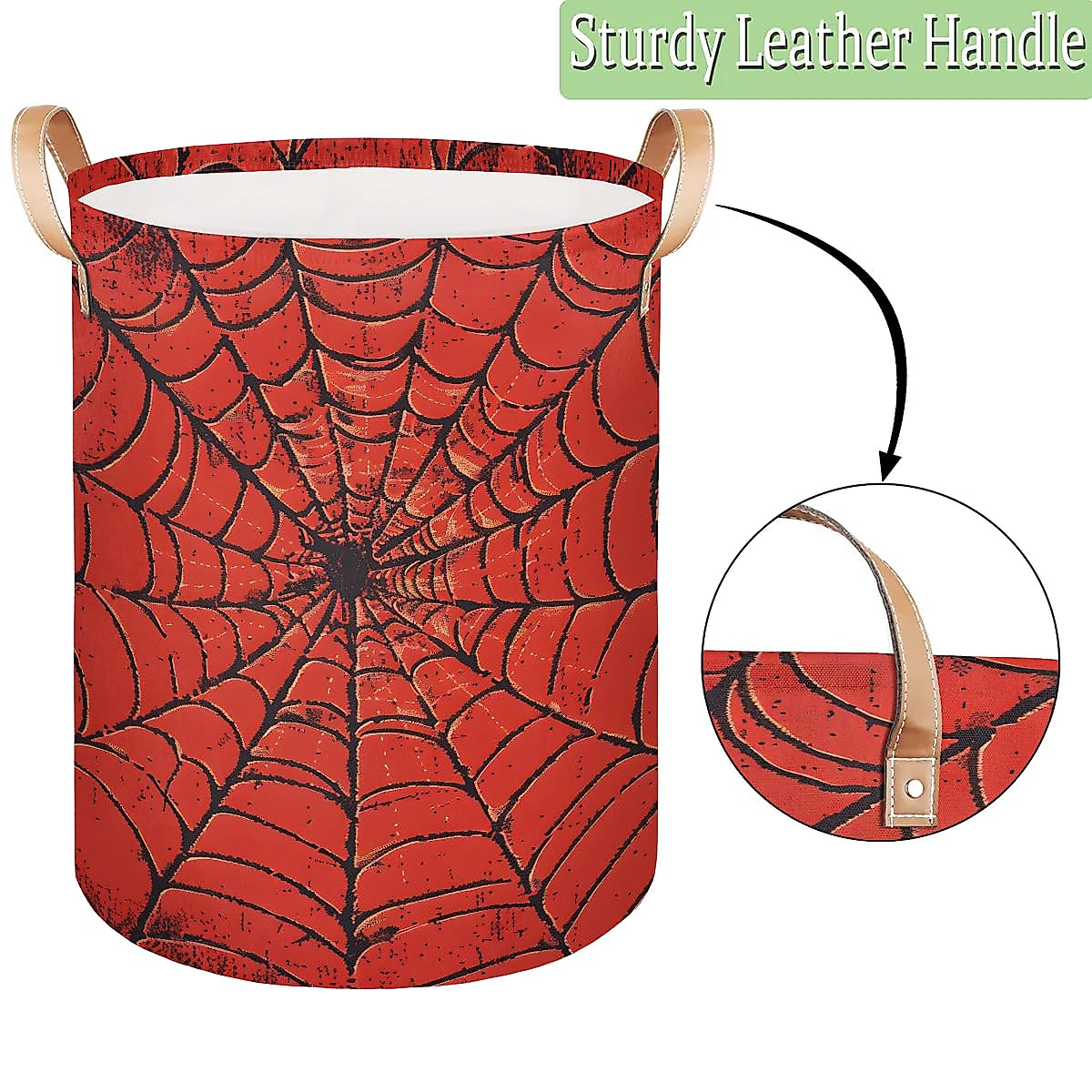 Gumuslen Red Spider Web Laundry Basket Collapsible Dirty Clothes Laundry Hamper Canvas Waterproof Storage Baskets Baby Toys Organizer Bin Kids Nursery Hamper for Bathroom Bedroom