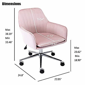 Altrobene Velvet Desk Chair, Ergonomic Computer Task Chair, Accent Reception Chair, 360 Degree Swivel, Height Adjustable, for Home Office/Study/Girls' Bedroom, Pink