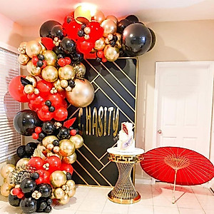 PartyWoo Red Black Gold Balloons, 140 pcs Red Black and Chrome Gold Balloons Different Sizes Pack of 18 Inch 12 Inch 10 Inch 5 Inch for Balloon Garland as Graduation Decorations, Party Decorations