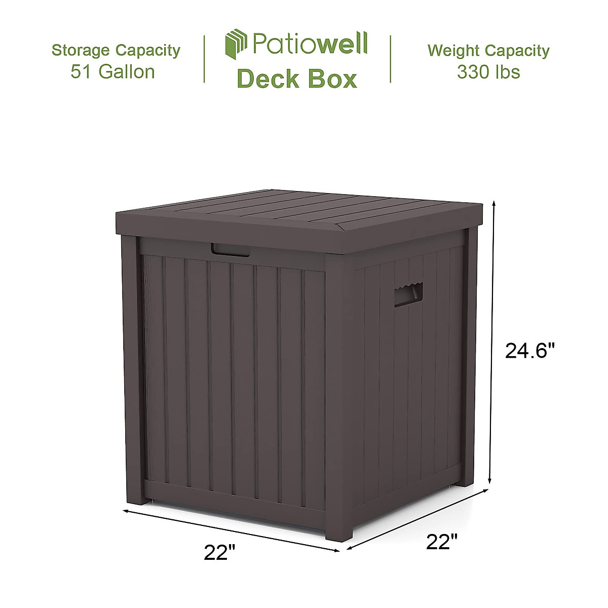 Patiowell 51 Gallon Resin Medium Deck Box, Outdoor Lightweight Storage Container for Patio Furniture, Pool Accessories, Toys, Garden Tools and Sports Equipment, Brown