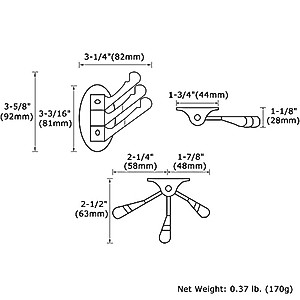 Angle Simple Folding Towel Hook Brushed Nickel, Metal 3 Arms Swivel Hook, Flexible Robe Coat Hook, Space Saving Wall Hook for Bathroom RV