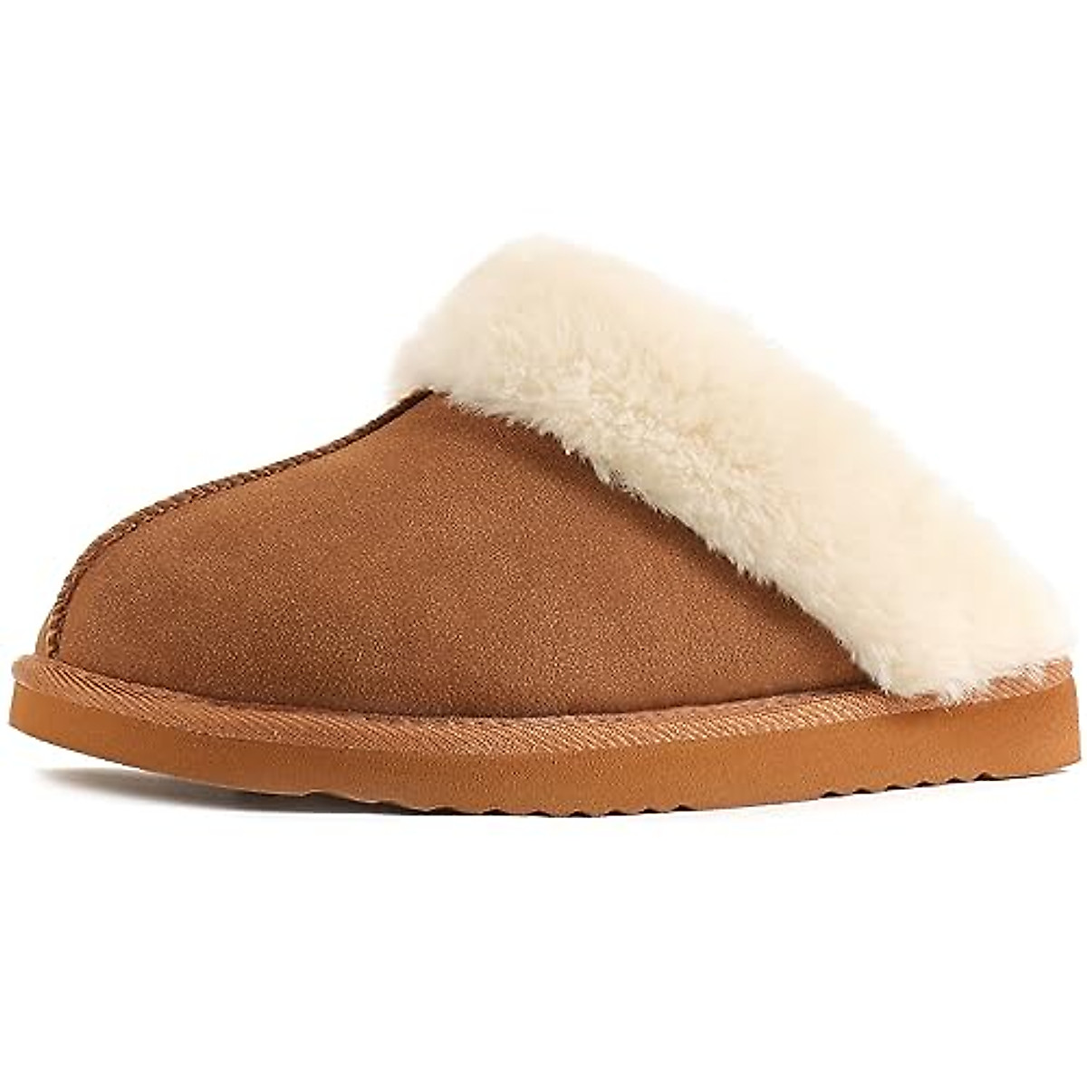 LazyStep Women's Fuzzy Memory Foam Slippers Fluffy House Shoes Indoor Outdoor(Tan,Size 7-8)