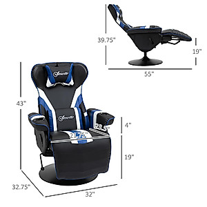Vinsetto Gaming Chair, Racing Style Computer Recliner with Lumbar Support, Footrest and Cup Holder, Black/White/Blue