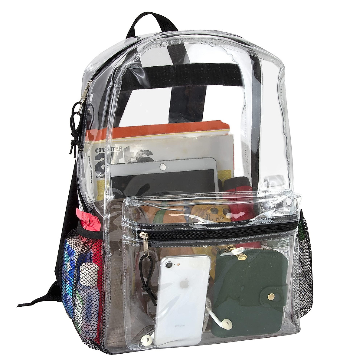 Bulk Clear Backpacks Wholesale for School 24 Pack Clear Backpacks for Boys, Girls, Stadium, Travel (Solid Black Pack)