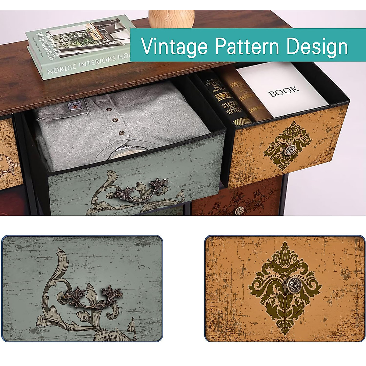 VASICAR Dresser for Bedroom with 9 Deep Fabric Drawers, Wide TV Stand Storage Cabinet, Colorful Chest of Drawers for Closet, Nursery, Entryway, Hallway