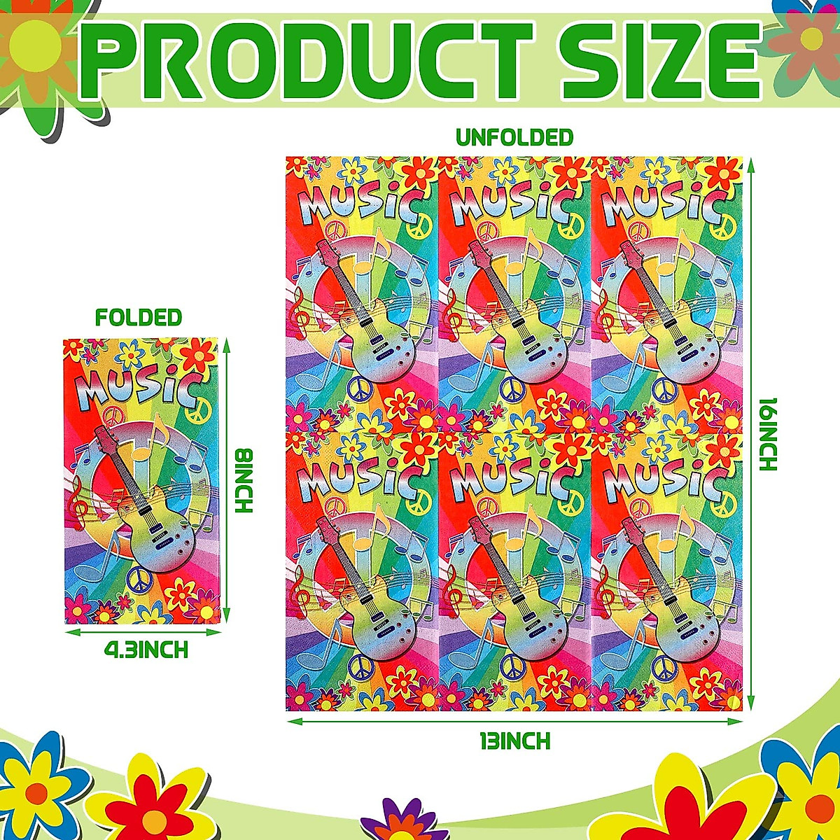 Bencailor 200 Sheets 60s Groovy Party Napkins Hippie Disposable Paper Napkins 60s Hippie Themed Party Decorations Peace Love Tie Dye Disposable Paper Napkins Party Supplies Favor