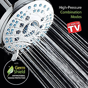 AquaCare As-Seen-On-TV High Pressure 6-setting 6 inch Rainfall Shower Head with Special Hygienic Anti-clog Nozzles for Cleaner, More Powerful Shower! Top American Brand/All Chrome Finish