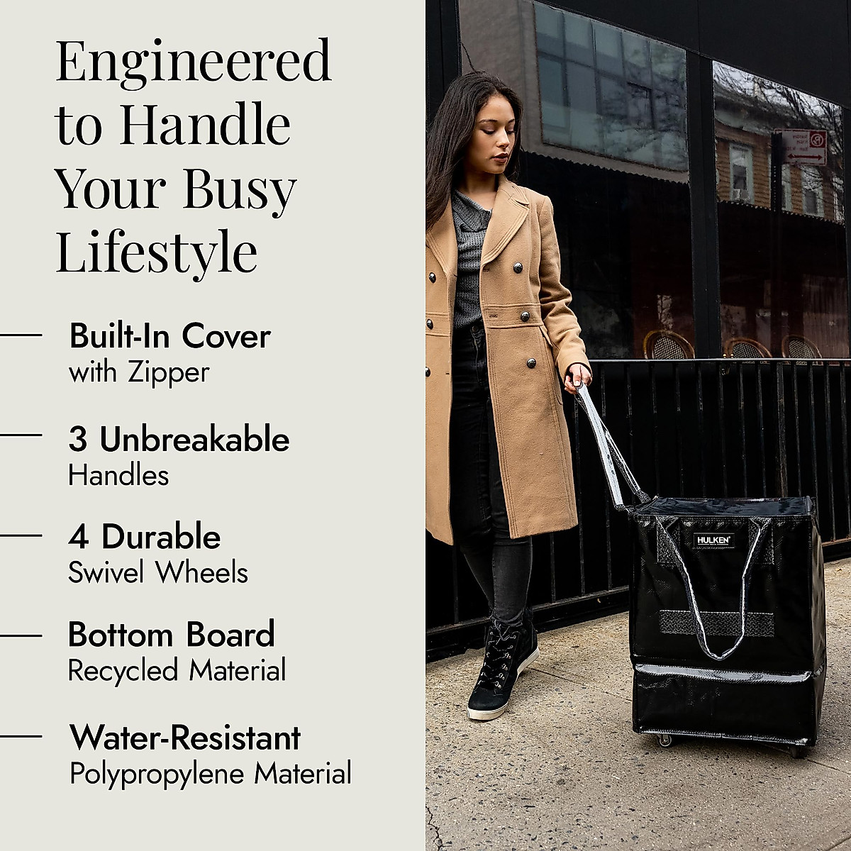 HULKEN - (Medium, Rose Gold Reusable Grocery Bag On Wheels, Shopping Trolley, Lightweight, Carries Up To 66 lb, Folds Flat, Unbreakable Handles