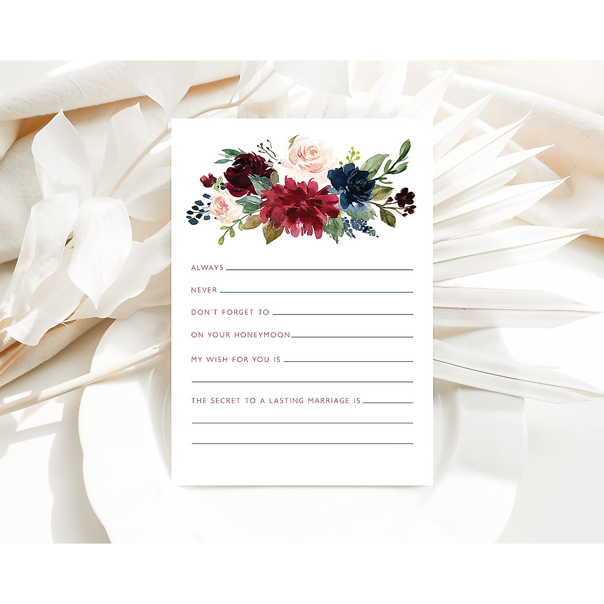Your Main Event Prints Navy Burgundy Advice and Wishes Cards for Bridal Showers, Weddings, and the Bride and Groom - Pack of 50, 5"x7" Cards
