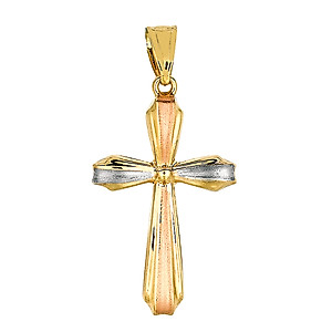 Jewelry Affairs 14k Tricolor Gold Satin And High Polish Finish Cross Pendant