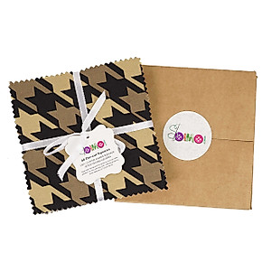 Soimoi Precut 10-inch Houndstooth Prints Cotton Fabric Bundle Quilting Squares Charm Pack DIY Patchwork Sewing Craft- Grey, Brown, Black