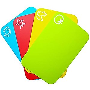Carrollar Small Flexible Plastic Cutting Board Mats, Cutting Boards Mats With Food Icons, Gripped Back and Dishwasher Safe, Set of 4 (7.5x11.4inch)