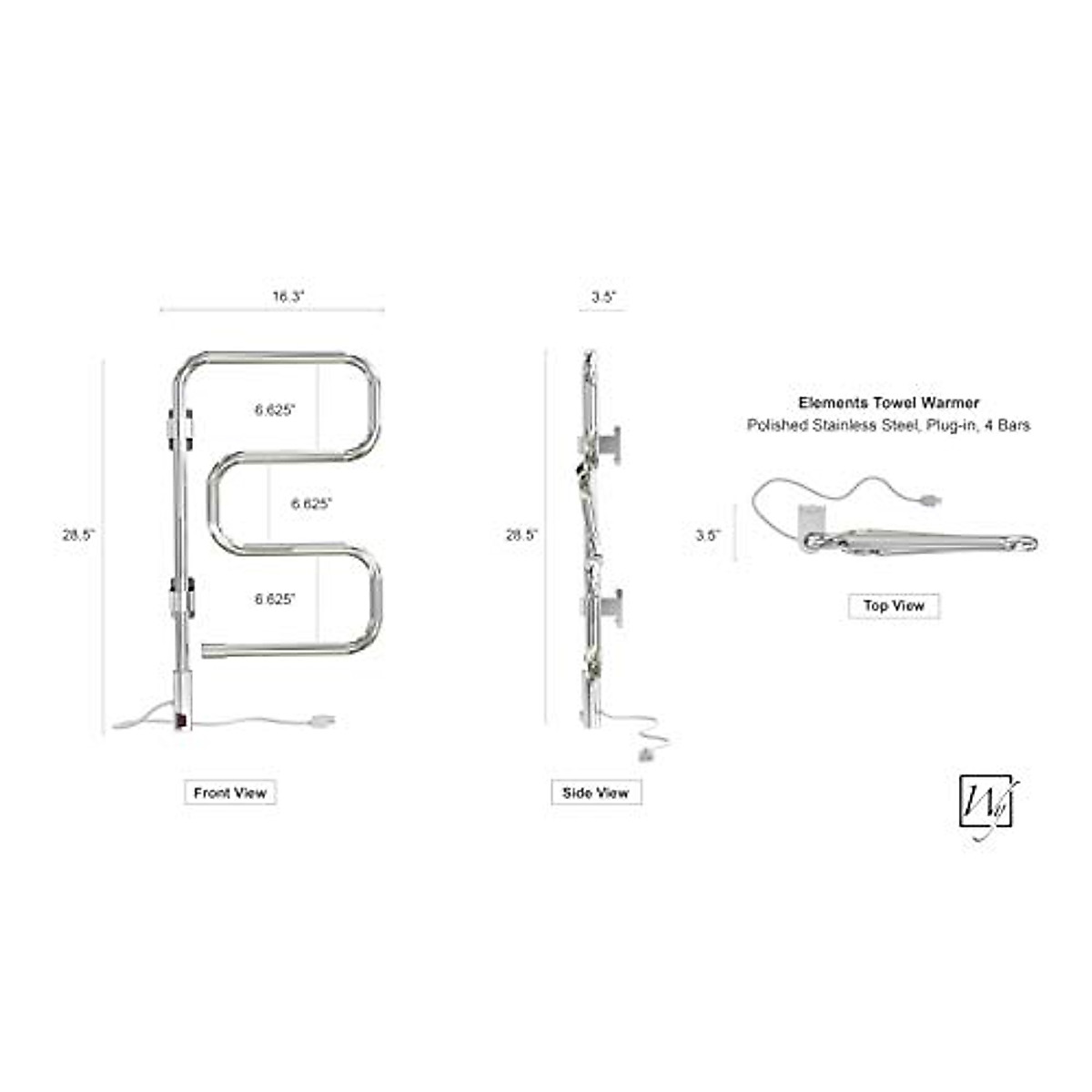 WarmlyYours 4-Bar Elements Towel Warmer, Plug-in, Polished Chrome