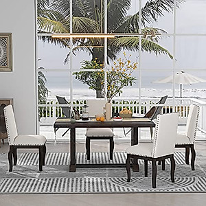 5-Piece Dining Table Set for 4, Breakfast Table Set Space Saving Solid Wood Chairs and Table Set for Apartment Dining Room with Rectangular Dining Table and 4 Upholstered Dining Chairs, Espresso