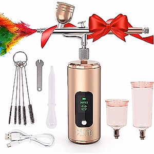 PELCAS Cordless Airbrush Kit with Compressor LCD Display, Rechargeable 36PSI Airbrush Gun, Handheld Airbrush Machine for Nails Art, Painting, Barber, Cake Decor, Cookie, Mode, Tattoo