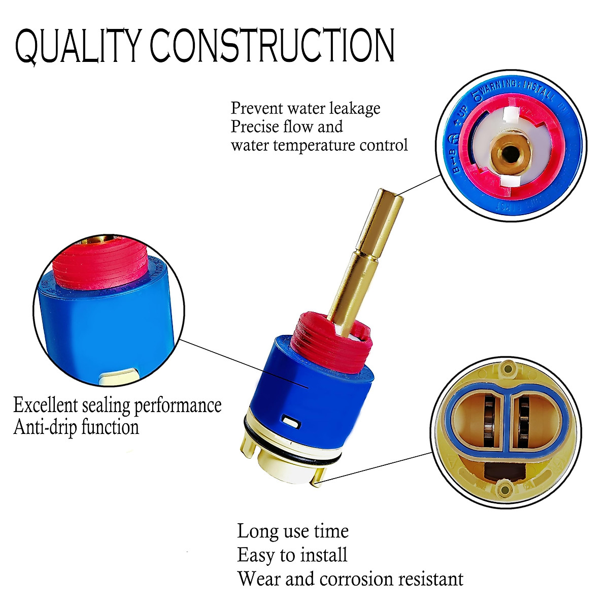 ALITZ 10670 Shower SINGLE LEVER Ceramic Pressure Balancing Cartridge,Replacement With Aqua source Glacier Bay Single Handle Faucets,Square Broach, blue, Brass,HL-40-4.25 Inch