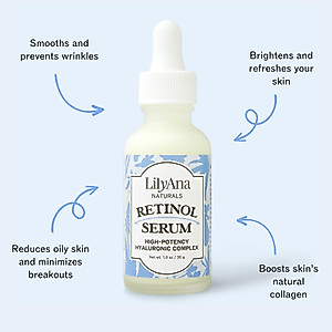 LilyAna Naturals Serum for Face - Made in USA, Face Serum with Hyaluronic Acid and Vitamin E, Anti Aging Serum, Reduces Age Spots and Sun Damage, Promotes Collagen and Elastin (Retinol, 1oz)