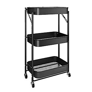 ATAAY Shopping Cart,Slide Out Storage Wheel, Metal Rolling Car Utility, Office, Kitchen, Bedroom, Bathroom, Laundry Multi-Function Organizer Rack/Light Blue