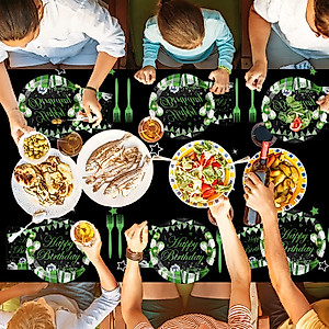 Green Happy Birthday Party Supplies Green Silver Black Party Tableware Includes Confetti Sprinkles Plates Napkins Fork and Green Birthday Tablecloth for Birthday Parties Decorations Set Serve 20