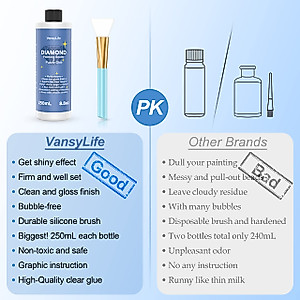VansyLife Updated Diamond Painting Sealer 2 Pack 500ML with Silicone Brush, 5D Diamond Painting Glue Accessories Permanent Hold & Shine Effect for Diamond Painting and Jigsaw Puzzles (17.6 OZ)