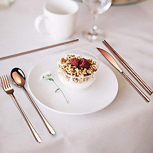 AARAINBOW 6 Pieces 18/8 Stainless Steel Flatware Set Portable Reusable Cutlery Set Travel Utensils Set Including Chopsticks Knife Fork Spoon Straws Cleaning Brush Dishwasher Safe (Rose Gold)