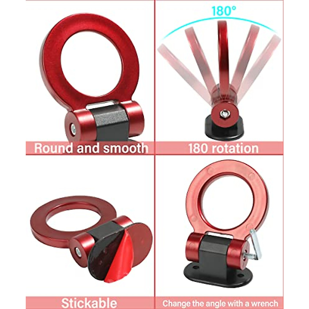 ESEWALAS Car Tow Hook Car Sticker,Tow Hook Kit Car Decorations Sticker,Ring Track Racing Style Decorative Trailer Tow Hook,Bumper Trailer Sticker (ONLY Decoration) (Red)