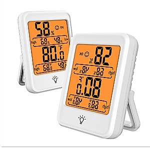 2 Pack Indoor Thermometer Digital Hygrometer for Home, Temperature Humidity Sensor with Air Comfort Indicator & 24H Max Min Records, Backlight Display Room Thermometer Humidity Meter Gauge (White)
