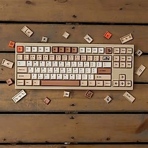 ZMX PBT Retro Keycaps,Cherry Profile Thick Dye-Sub Keycaps Set Full 143 Keys Custom Keycap for ISO ANSI 60% 65% 100% TKL Cherry MX Switches Mechanical Gaming Keyboard Vintage Beige Keycaps