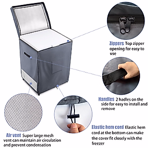 Dalema Outdoor Deep Freezer Cover,Heavy Duty 600D 100% Waterproof Chest Freezer Cover,Freezer Covers for Outside 5.0 Cubic Chest Freezer,Top Can Be Opened by Zipper(28"W x 23"D x 34"H,Grey)