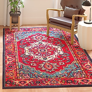 SAFAVIEH Monaco Collection Area Rug - 8' x 10', Red & Turquoise, Boho Oriental Medallion Design, Non-Shedding & Easy Care, Ideal for High Traffic Areas in Living Room, Bedroom (MNC207C)