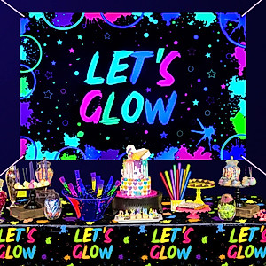 Glow Neon Birthday Backdrop - Glow in The Dark Let’s Glow Banner Backdrop Black Light Themed Party Photography Background Splatter Paint Photo Booth Backdrop, 5.9x3.9ft