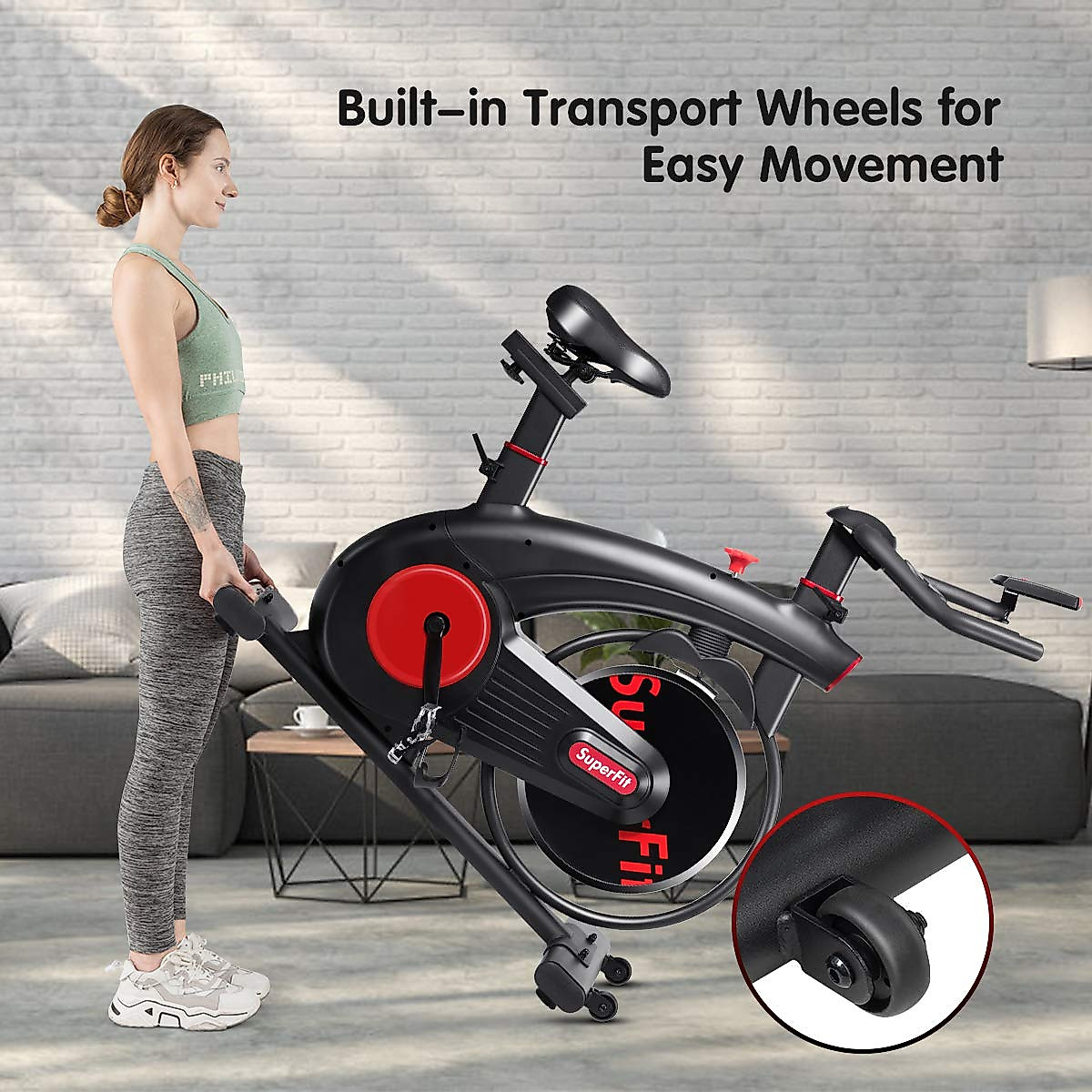 GYMAX Indoor Exercise Cycling Bike, Stationary Bike with 20lbs Steel Flywheel & Heart Rate Monitor, Silent Operation for Home, Gym, Office (Black+Red)