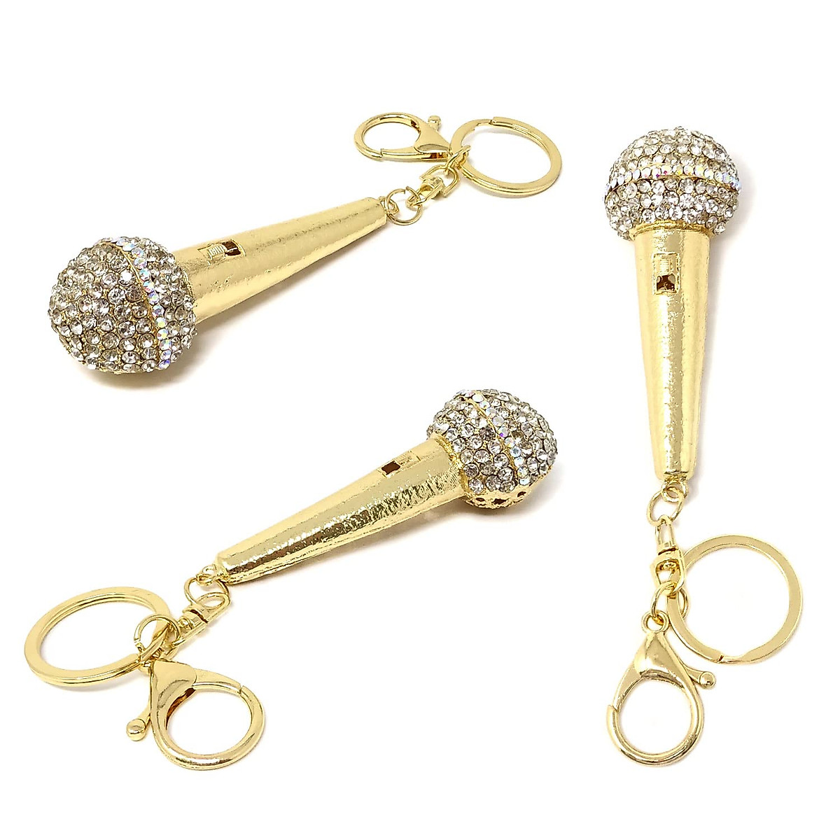 Honbay 1PCS Rhinestone Microphone Keychain Sparkling Music Voice Bag Keyring Musically Key Chain Decor in A Box for Bag Purse Wallet Handbags Backpack