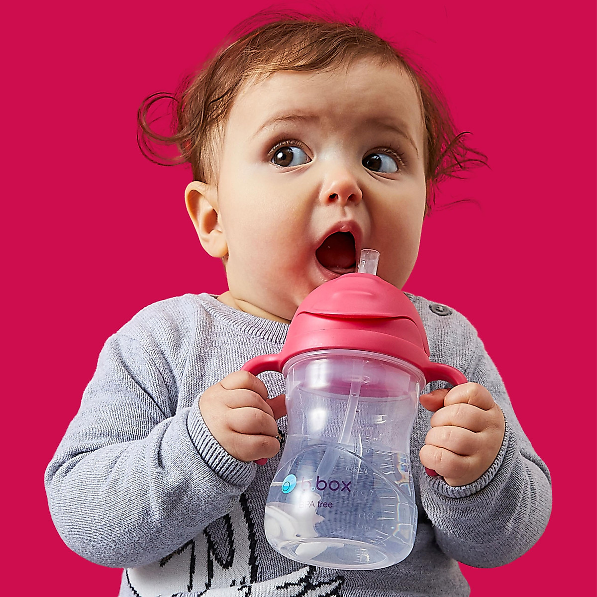box Sippy Cup with Weighted Straw. Drink from any Angle, Leak Proof, Spill Proof, Easy Grip. BPA Free. For Babies 6m+ to Toddlers (Apple, 8oz)