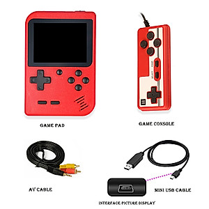Nikodocr Portable Handheld Game Console, 3 Inch LCD Screen Portable Video Game Console with 500 Classic Games, 1020mAh Rechargeable Battery Support for Connecting TV and Two Players (Red)