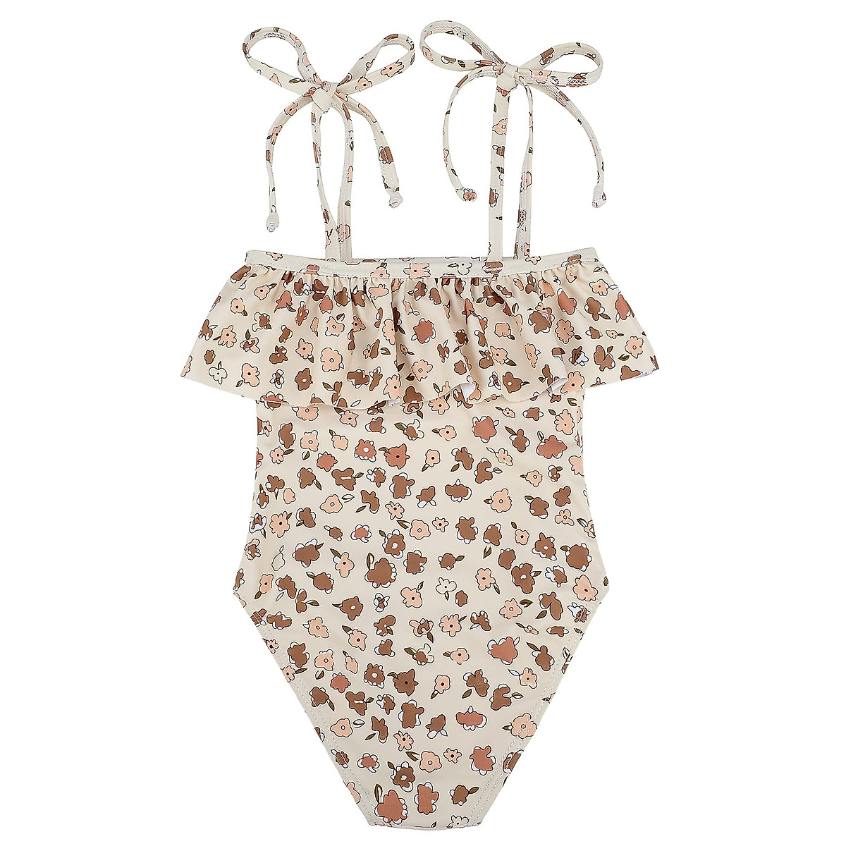 Zando Little Girls Bathing Suits One Piece Ruffle Kids Swimsuits One-Piece Baby Girls Swimsuit Size 4-5 Girls' Ruffle Sling Swim Suits UPF 50+ Beach Girls Bathing Suit 4-5 Years C Khaki Flowers 4-5T