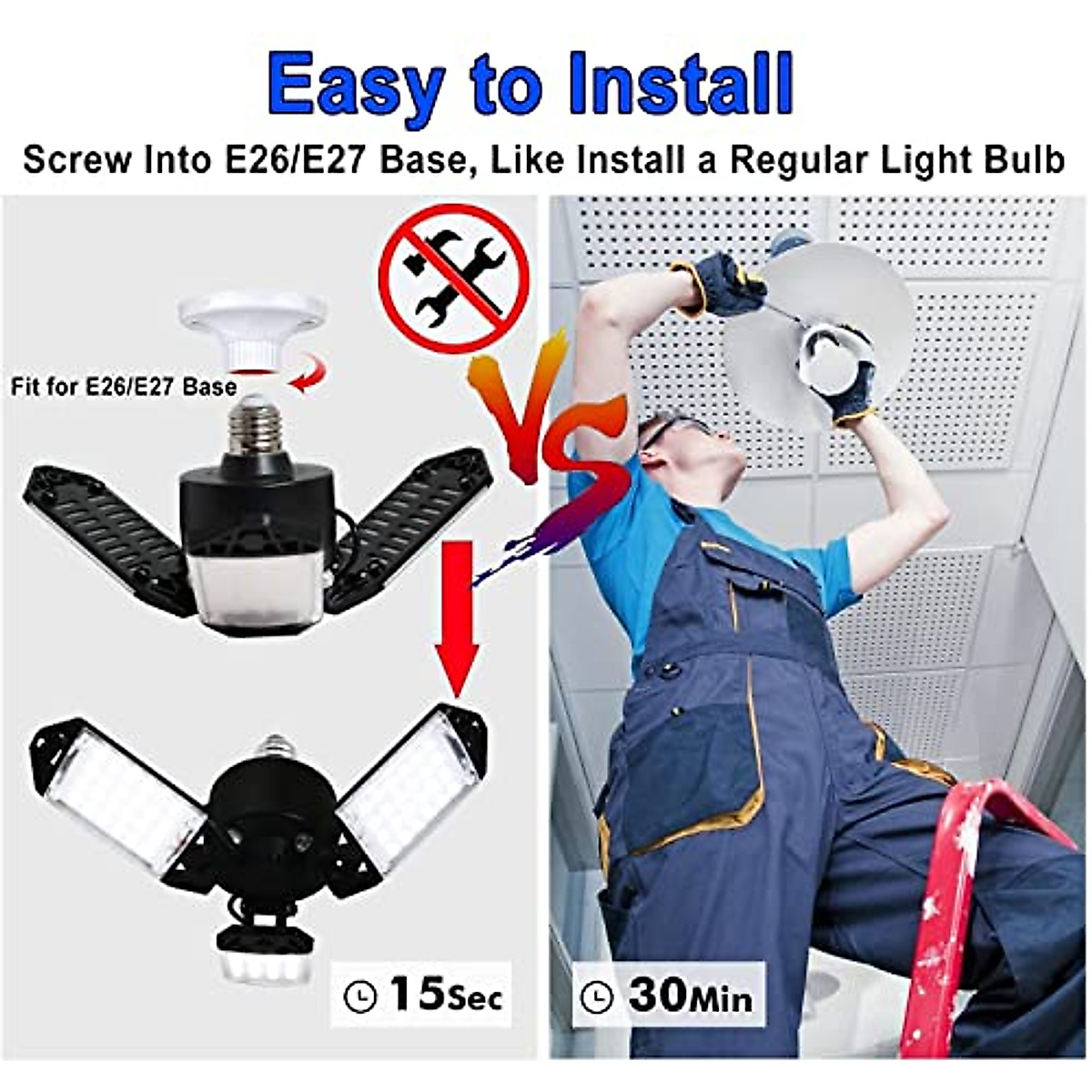 LED Garage Light, 80W Garage Lights LED Shop Light, 8000 Lumen Garage LED Ceiling Lights with 3 Adjustable Panels, 6500K Daylight Garage Lighting LED Light Bulb Fixture LED Lights for Garage, Workshop