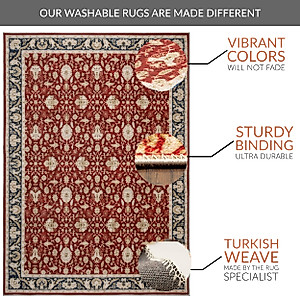 Super Area Rugs - 2X3 Non-Slip Washable Rug - Performance High Traffic Rug - Traditional Boho Rug for Doorway - Red/Navy, 2' x 3'