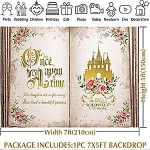 Avezano Once Upon a Time Backdrop Fairy Tale Birthday Party Background Old Opening Story Book Ancient Castle Wedding Baby Shower Birthday Party Decorations Banner Props(7x5ft)