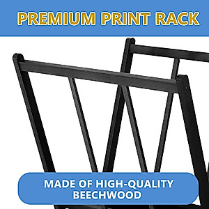 Falling in Art Large Wooden Print Rack, Art Drying and Display Rack with Rolling Casters, Storage Rack for Canvas, Prints, Panels, Posters, Shows and Art Exhibitions, Black