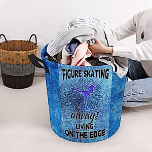 Ice Background Figure Skating Large Laundry Basket Laundry Hamper Bag Washing Bin Collapsible Tall With Handles Travel Bathroom College